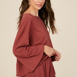 Listicle | Intimates & Sleepwear | Rust Red Ribbed Boatneck Top And ...